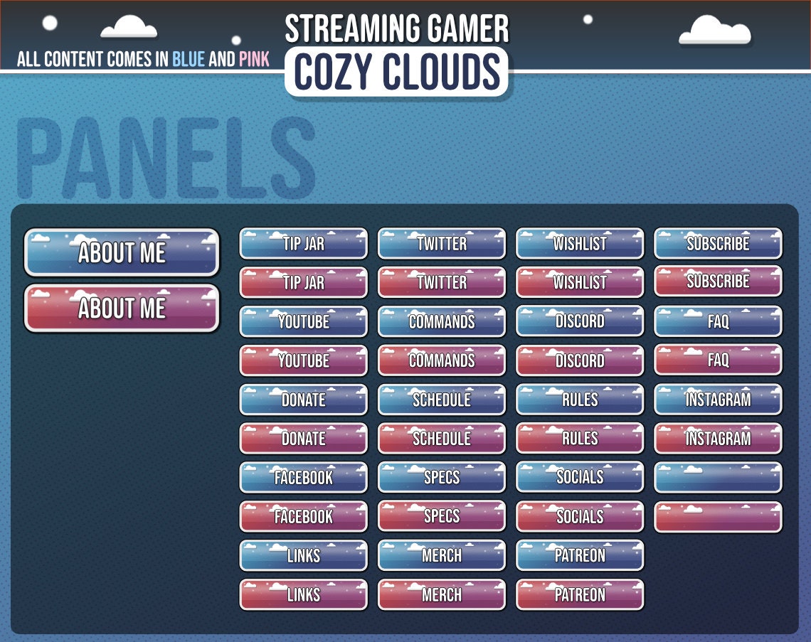 Streaming Gamer Animated Twitch Pack | Cozy Clouds | Streamer Package ...