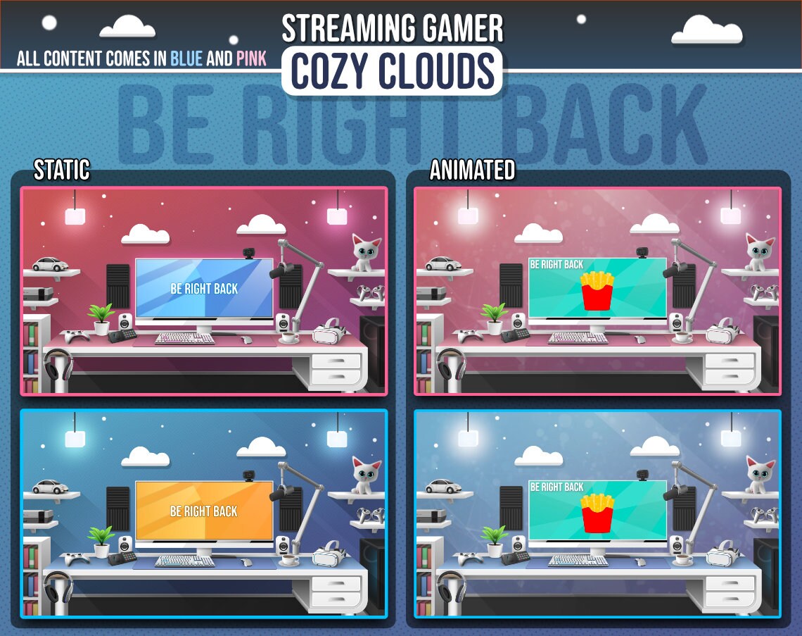 Streaming Gamer Animated Twitch Pack | Cozy Clouds | Streamer Package ...