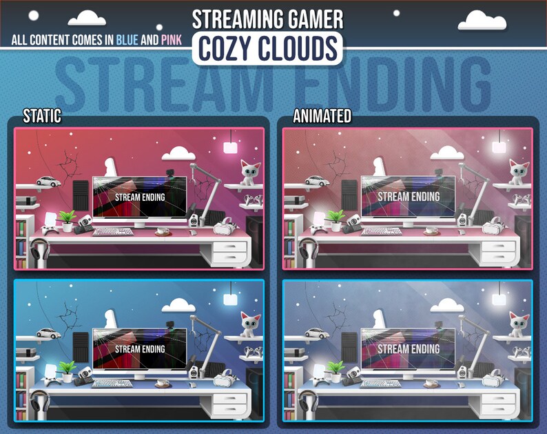 Streaming Gamer Animated Twitch Pack | Cozy Clouds | Streamer Package ...