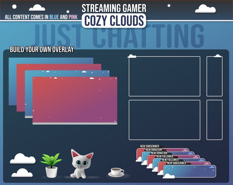 Streaming Gamer Animated Twitch Pack | Cozy Clouds | Streamer Package ...