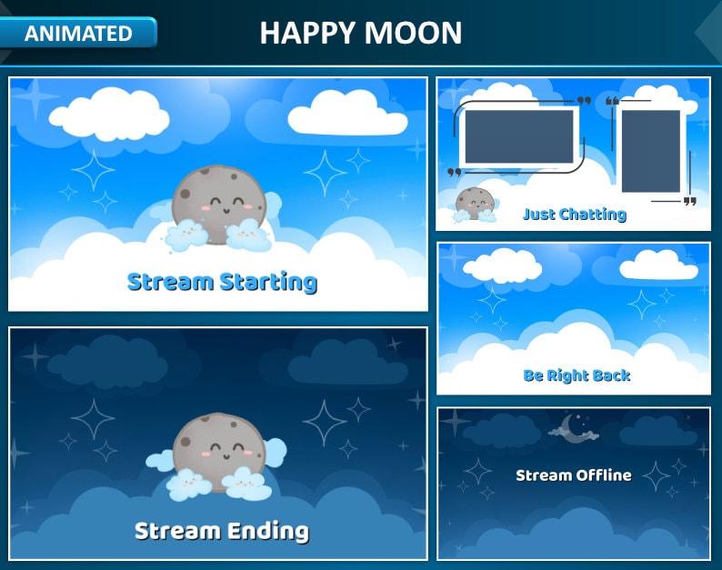 Happy Moon Animated Twitch Pack | Streamer Package | Overlay, Scenes - Etsy