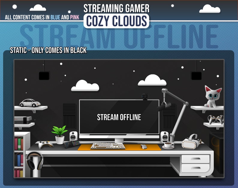 Streaming Gamer Animated Twitch Pack | Cozy Clouds | Streamer Package ...