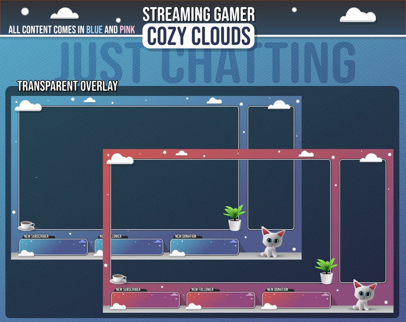 Streaming Gamer Animated Twitch Pack | Cozy Clouds | Streamer Package ...