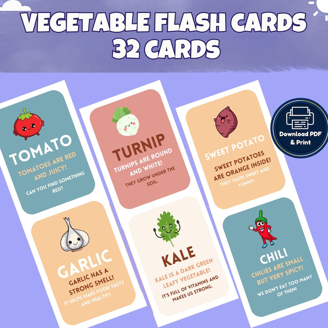 Vegetables Flashcards: Montessori Educational Cards for Kids (32 Cards ...