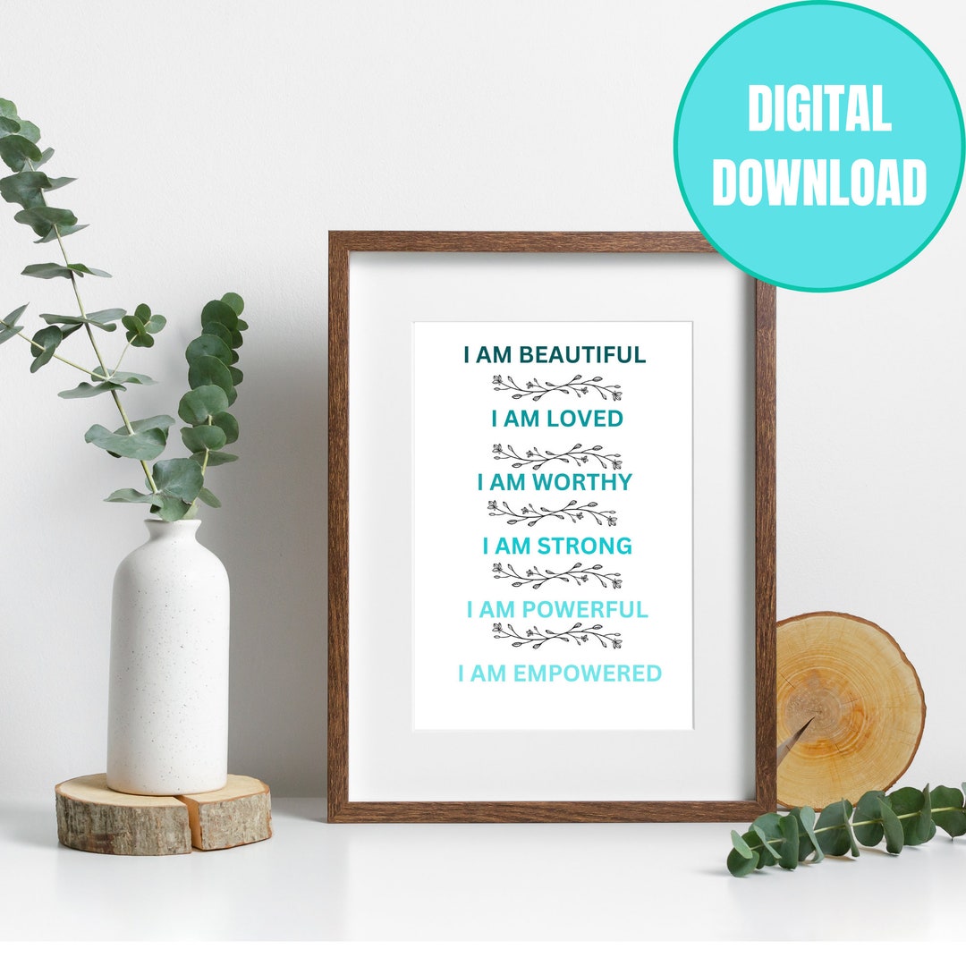 I Am Beautiful Affirmation Self-love Wall Art, Printable Minimalistic ...