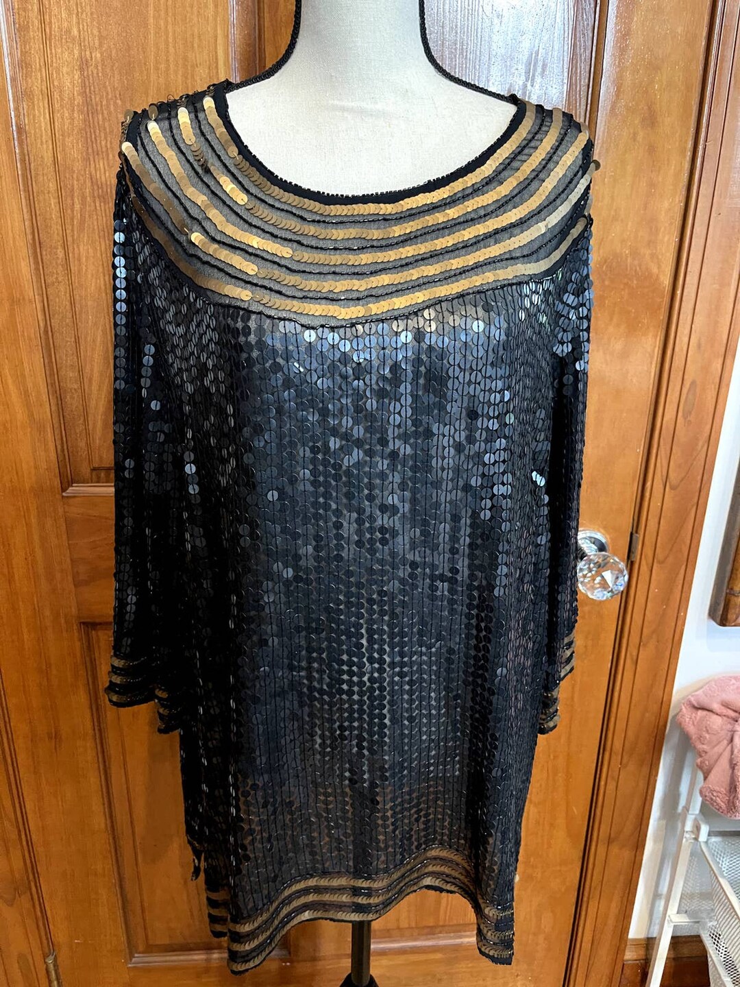 Vintage Women's Plus Size Black & Gold Sequin Tunic Top Sz. 1X - Etsy