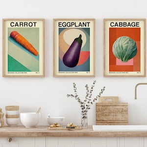 6 Retro Vegetable Art Posters, Bauhaus Inspired Gallery Set, Botanical ...