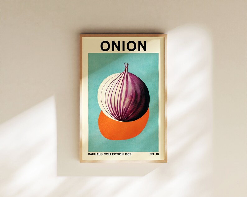 2 Retro Garlic / Onion Vegetable Art Posters, Bauhaus Inspired Set of 2 ...