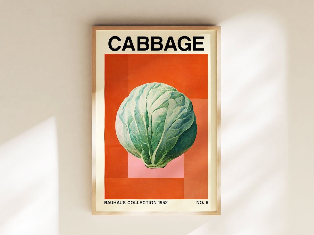 Retro Cabbage Vegetable Print, Printable Botanical Art, Midcentury ...
