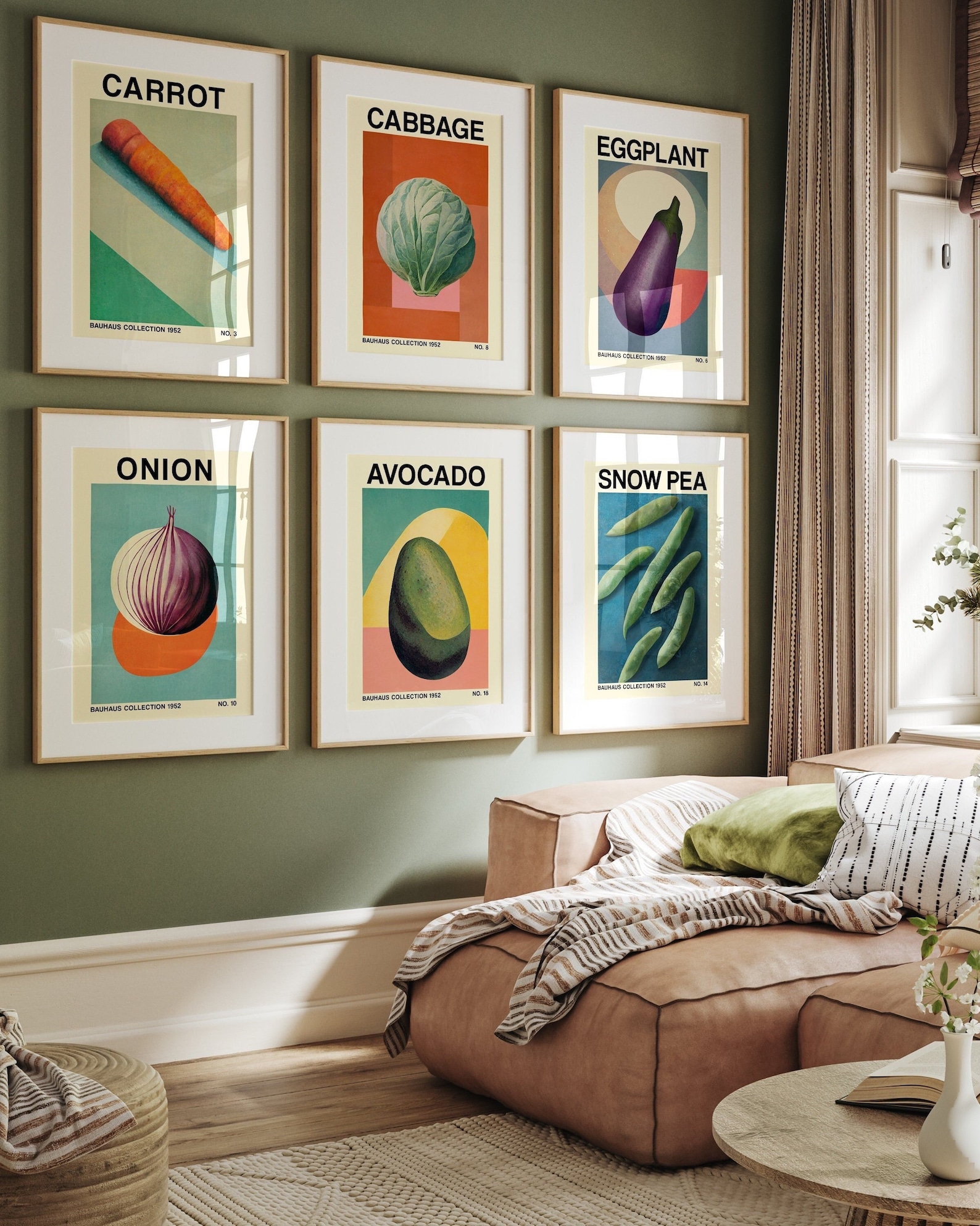 6 Retro Vegetable Art Posters, Bauhaus Inspired Gallery Set, Botanical ...