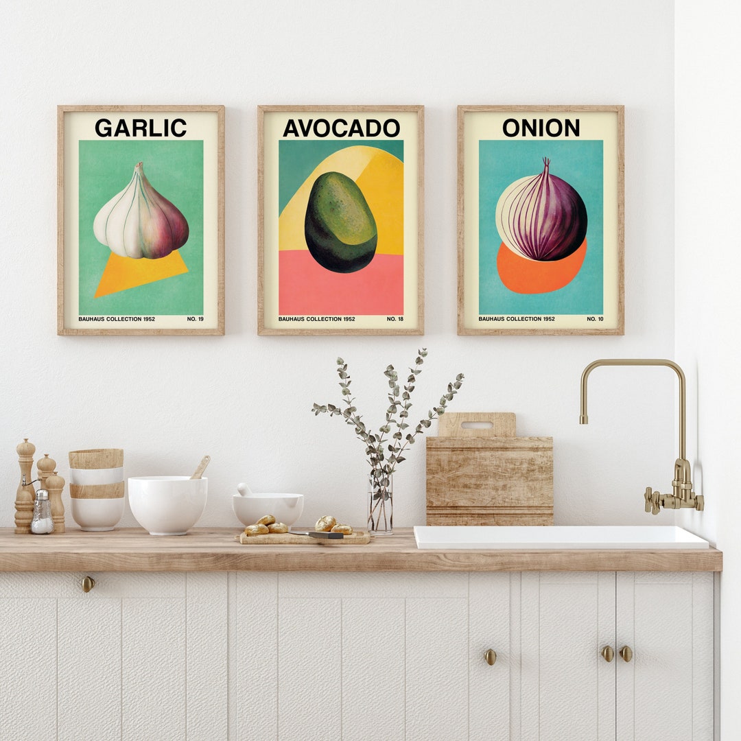 3 Retro Vegetable Art Posters, Bauhaus Inspired Gallery Set Printables ...