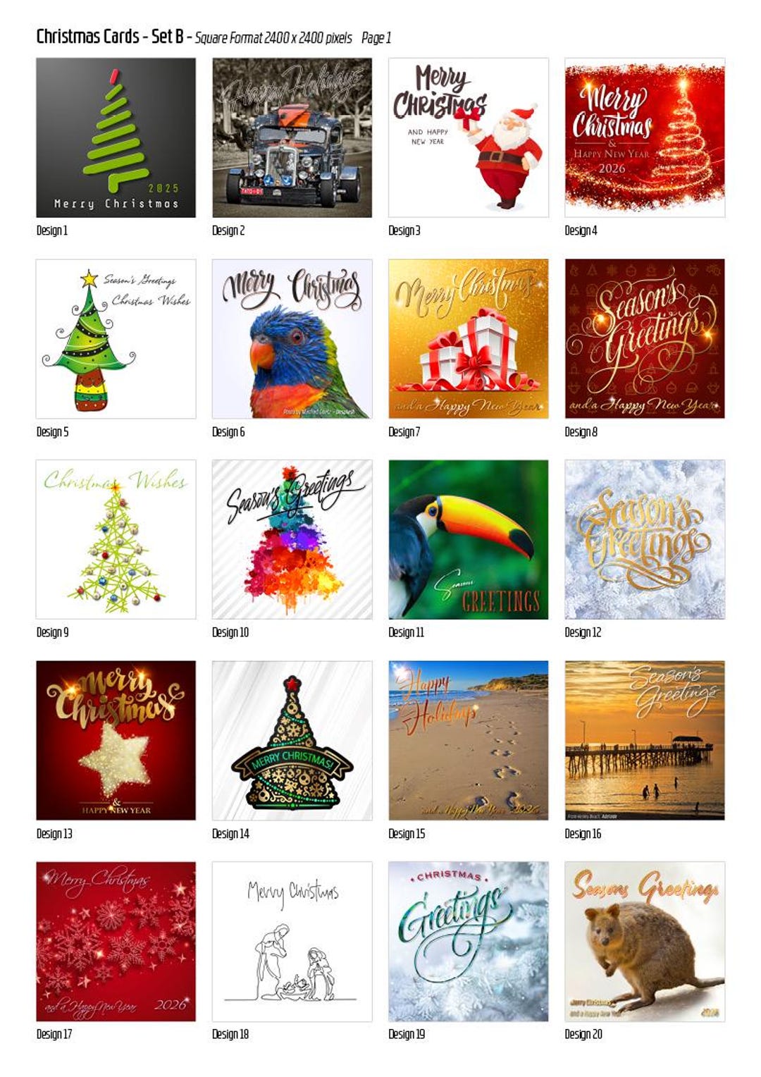 Digital Christmas Cards - Set B Square - Etsy