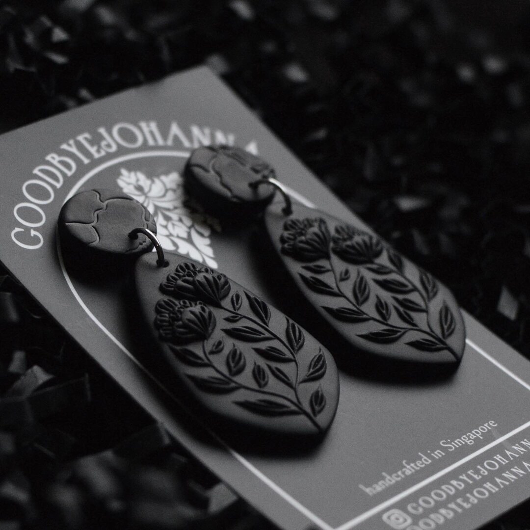 Black Monochrome Gothic Handcrafted Dark Jewelry (4.8cm) Polymer Clay ...