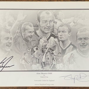 Alan Shearer & Stephen Doig Signed Newcastle United and England Artwork ...