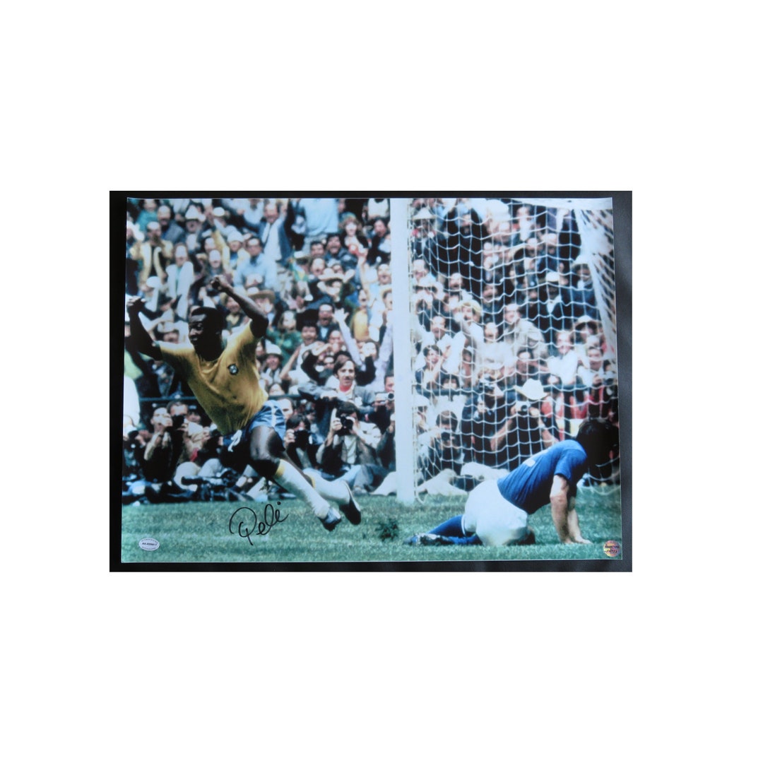 Large Pele Signed Brazil World Cup Photo Vs Italy With COA, AFTAL ...