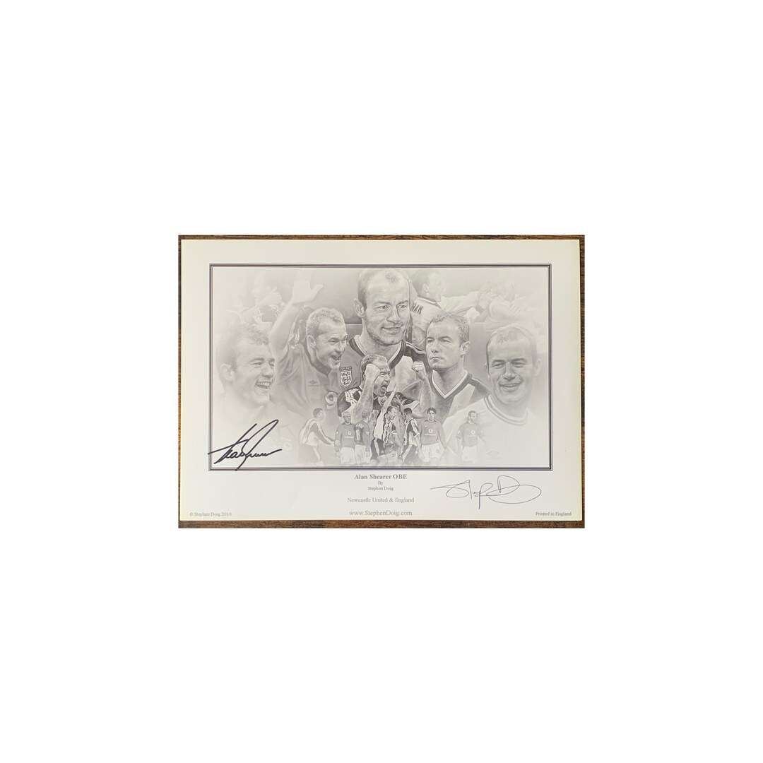 Alan Shearer & Stephen Doig Signed Newcastle United and England Artwork ...