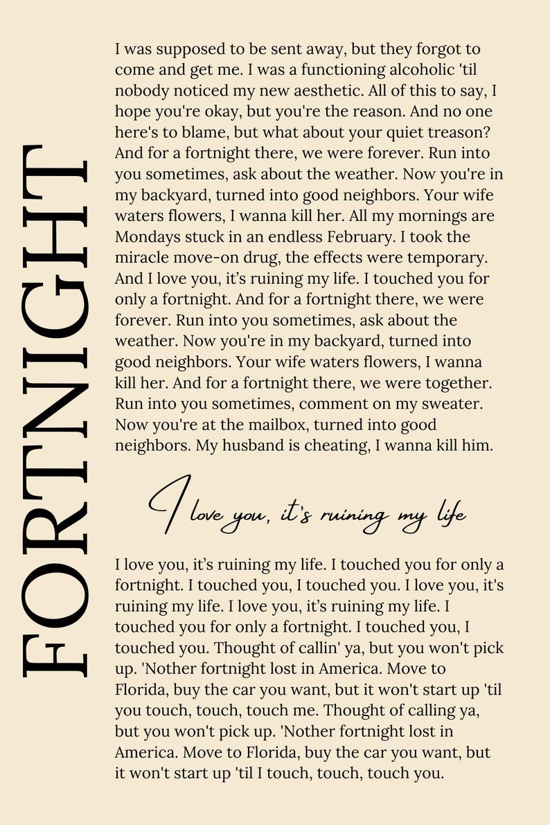 Taylor Swift fortnight Digital Lyric Print Bundle 2:3 Printable the ...