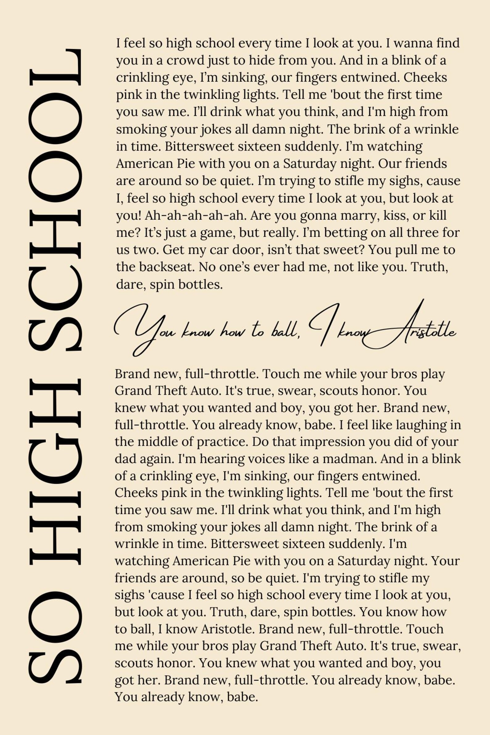 Taylor Swift "so High School" Digital Lyric Print Bundle | 2:3 ...