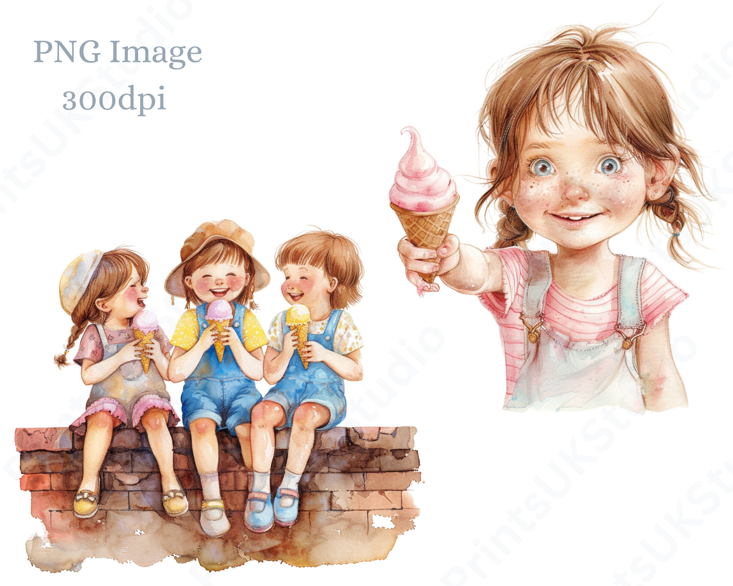 Clipart Children and Ice Cream, 12 PNG Watercolour Images of Cartoon ...