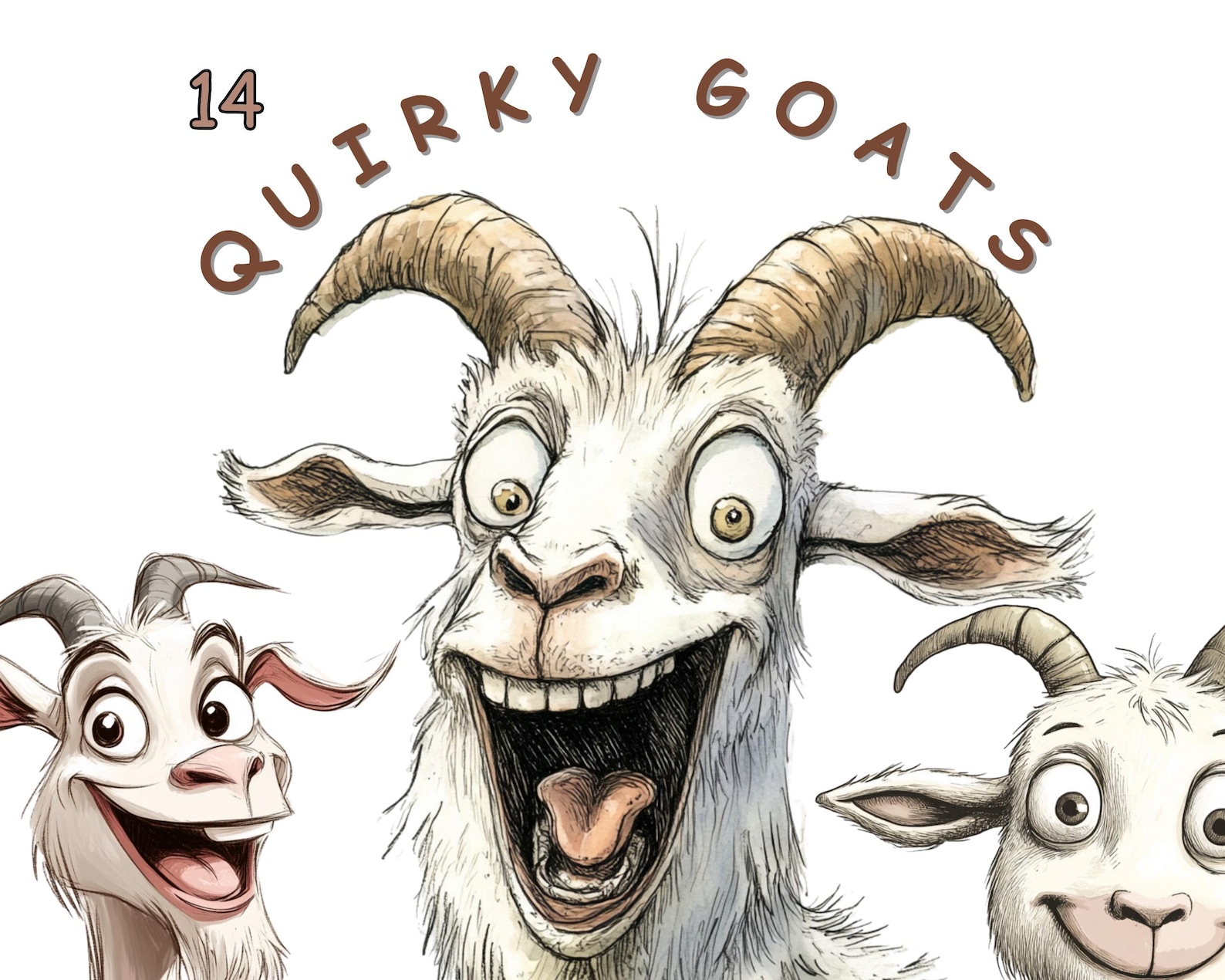 Clipart Quirky Goat, 14 PNG Images of Cartoon Goats, Farmyard Animals ...