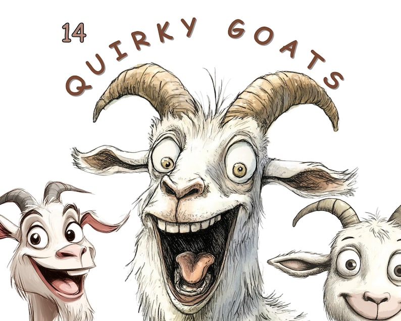 Clipart Quirky Goat, 14 PNG Images of Cartoon Goats, Farmyard Animals ...