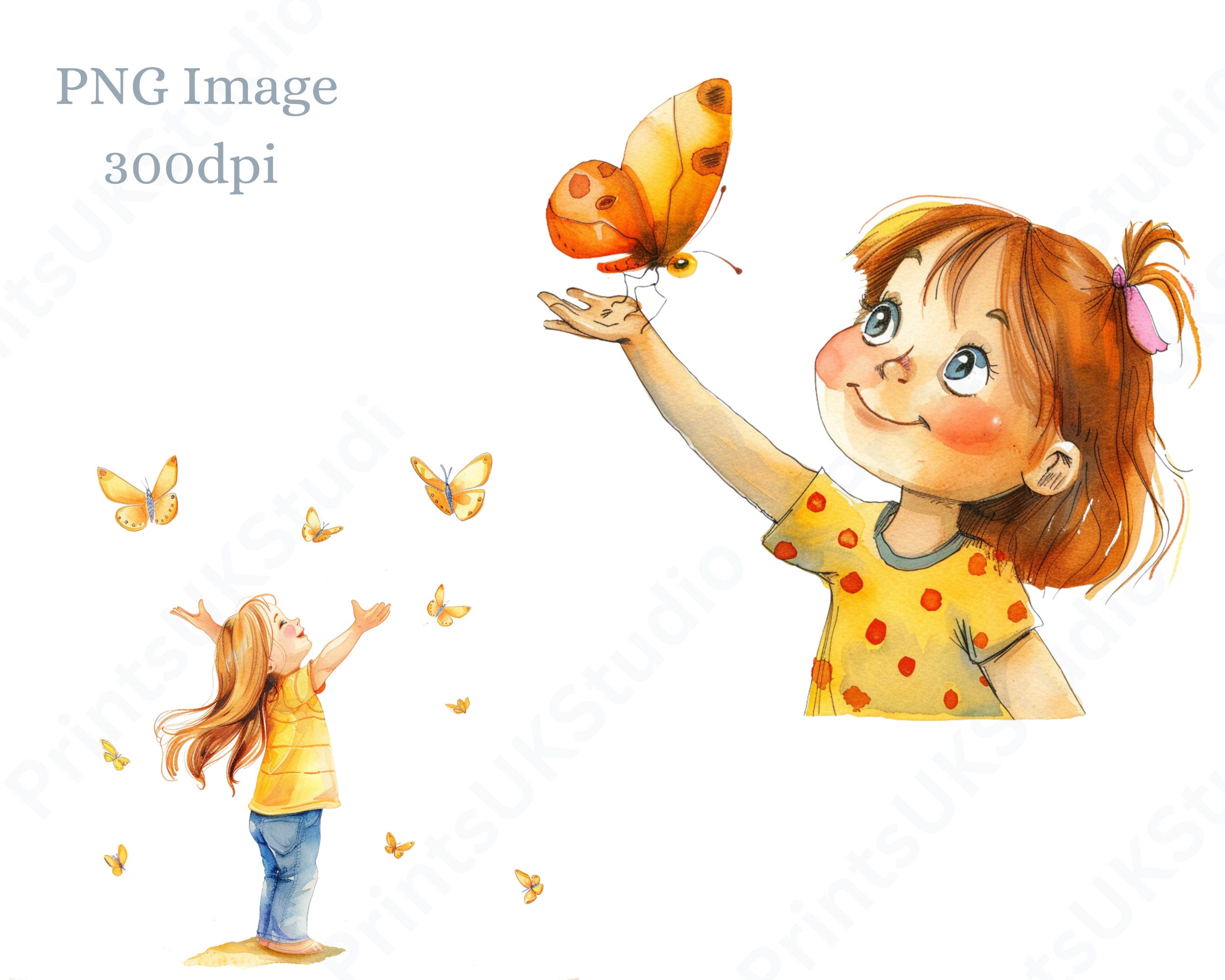 Clipart Girl and Butterflies, 12 Watercolour Images of Child and ...