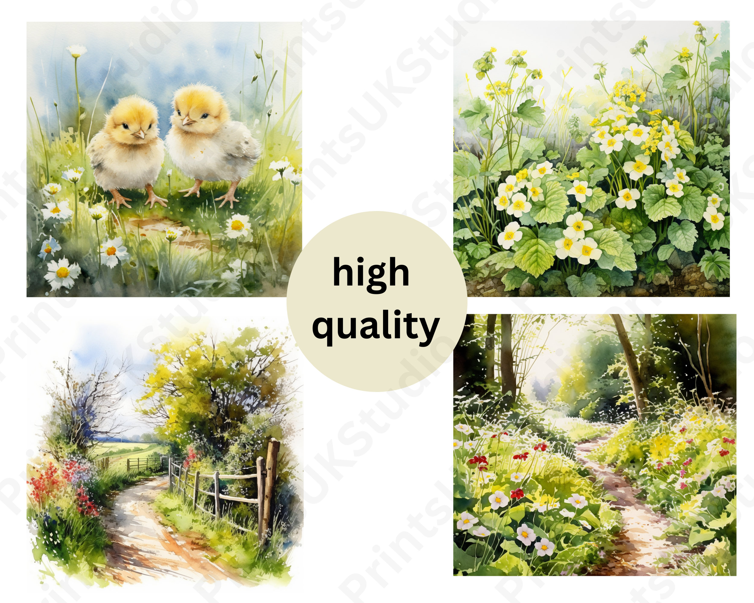 Spring Landscape Clipart, 14 High Quality PNG Watercolour Countryside ...