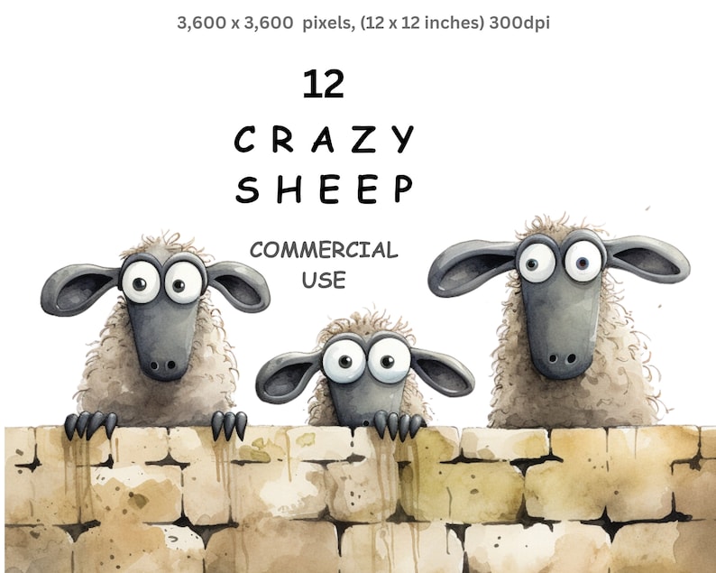 Clipart Sheep, 12 Watercolour Images of Cartoon Sheep and Spring Lambs ...