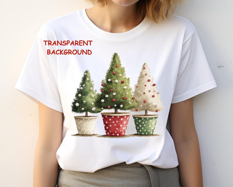 3 Christmas Tree in Pots Clipart With Transparent Background for Card ...