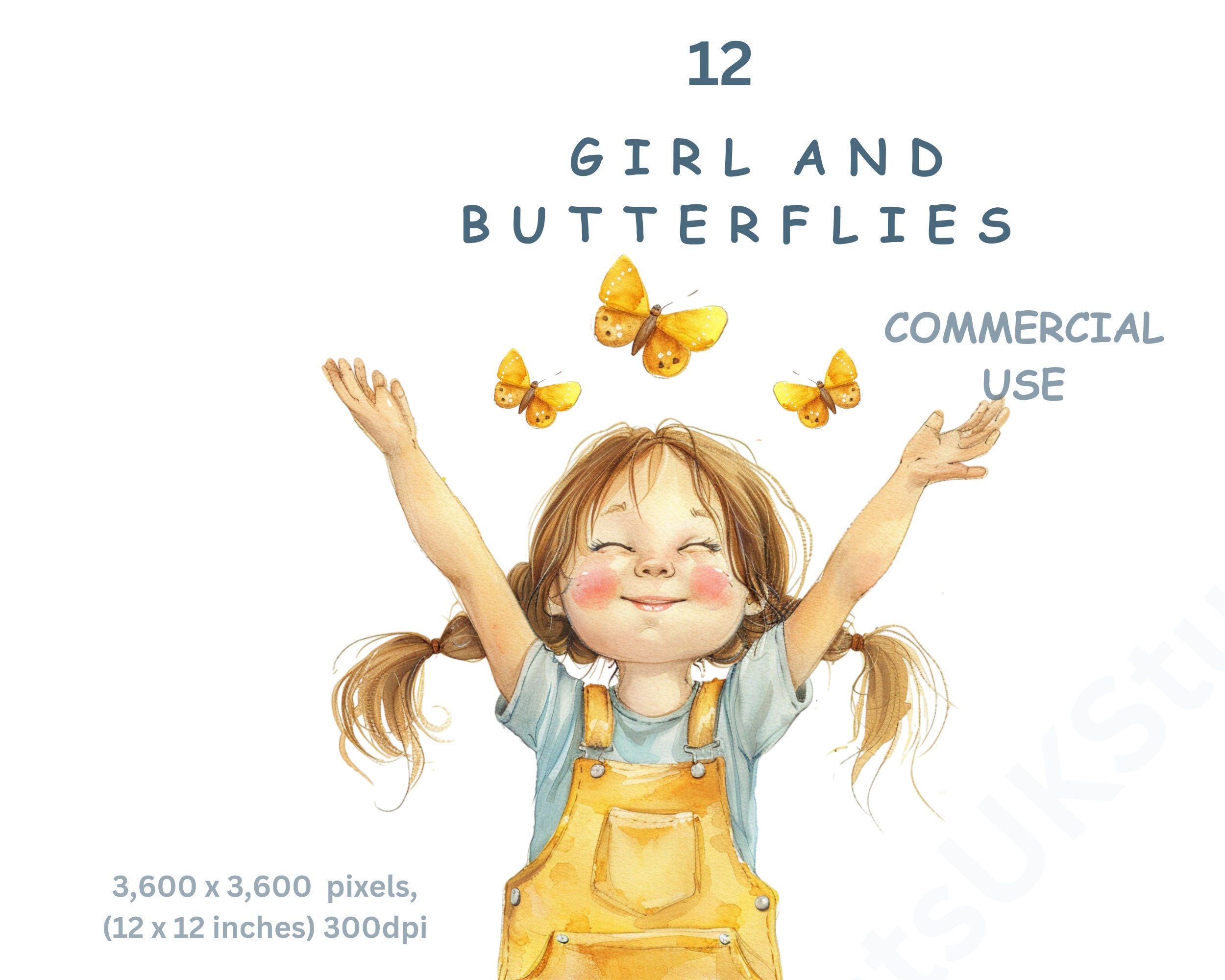 Clipart Girl and Butterflies, 12 Watercolour Images of Child and ...