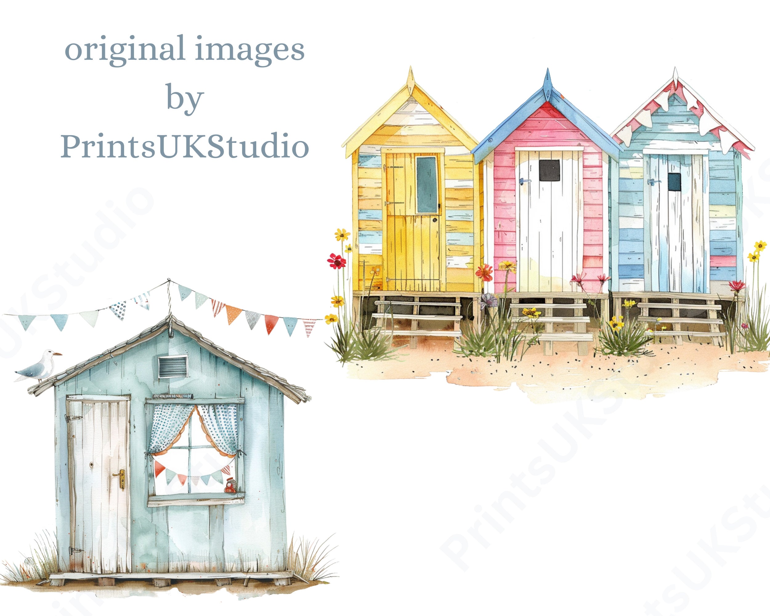 Beach Hut Clipart, 12 PNG Watercolour Images of Seaside Beach Huts ...