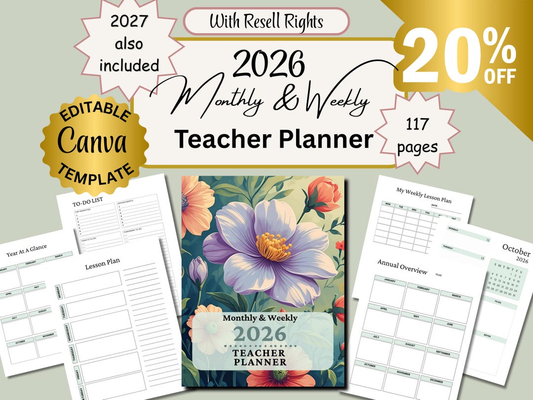2026 Teacher Planner Digital Monthly & Weekly Diary Journal With MRR ...