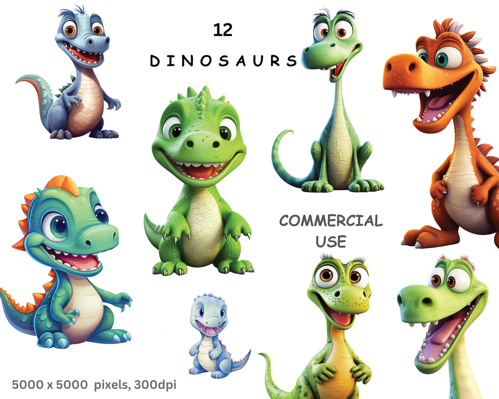 Dinosaur Clipart, 12 High Quality PNG Clipart Digital Download Images ...