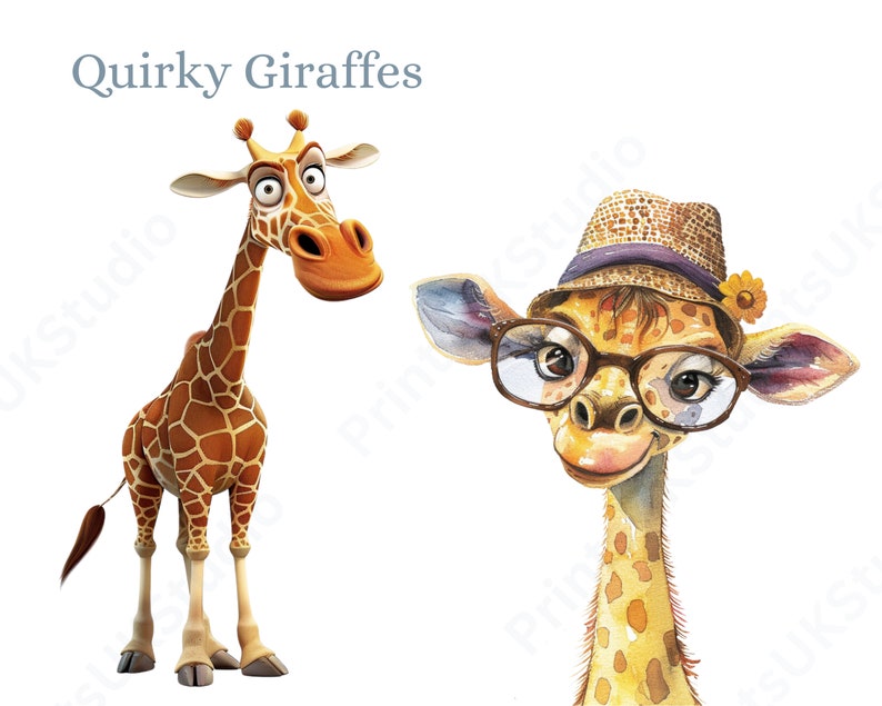 Quirky Giraffe Clipart, 12 Cartoon Giraffe Images Whimsical Giraffes ...
