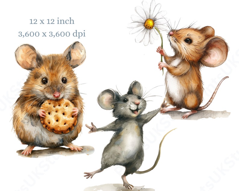Cartoon Mice Clipart, Watercolour Mouse Images, 12 Woodland Critter ...