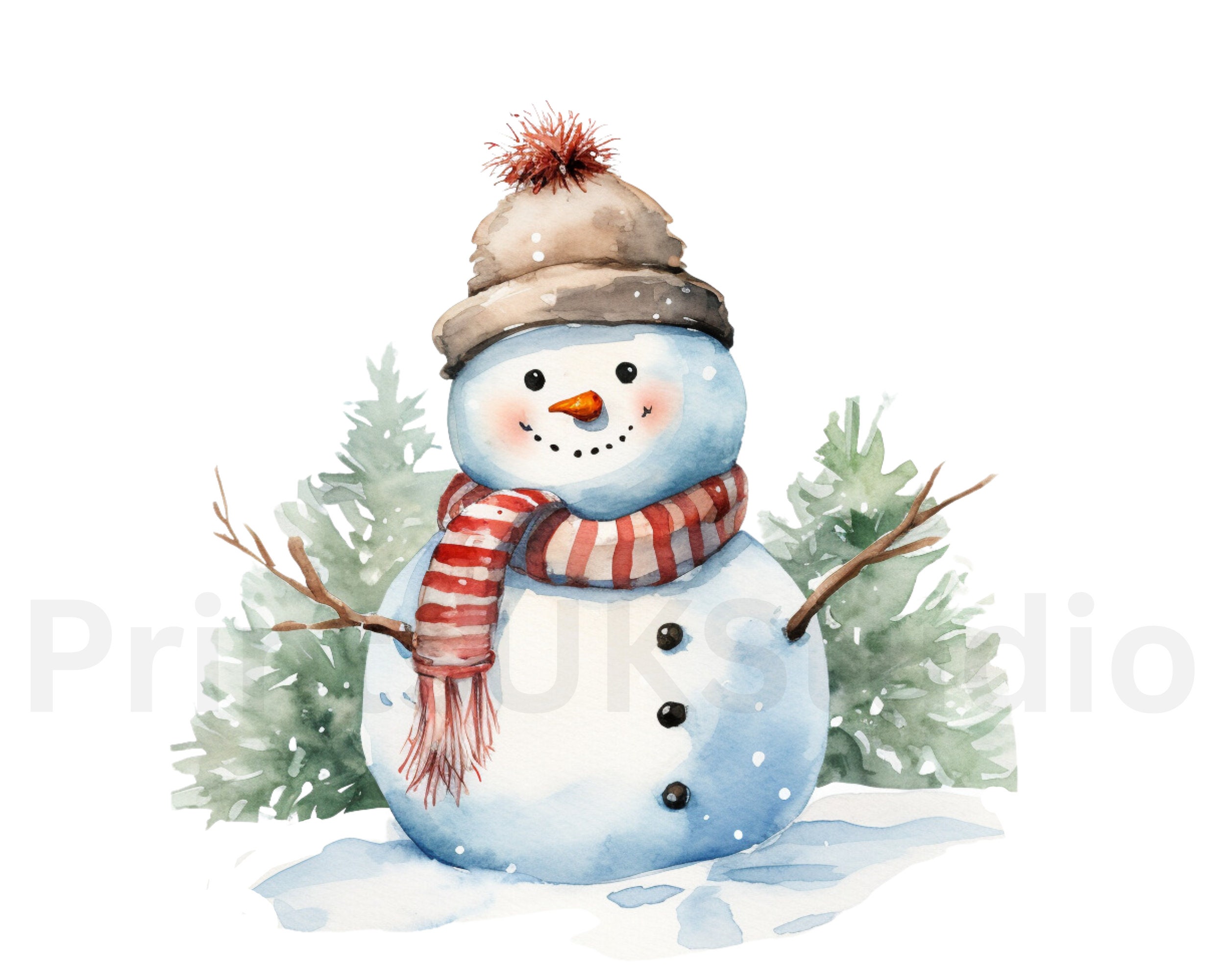 Watercolour Snowman Clip Art, 12 High Quality Transparent Background ...