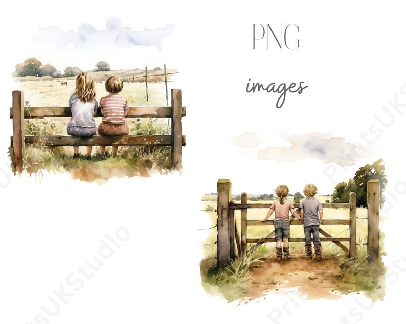 Children Clipart, 12 Watercolour PNG Images of Boys and Girls and a ...