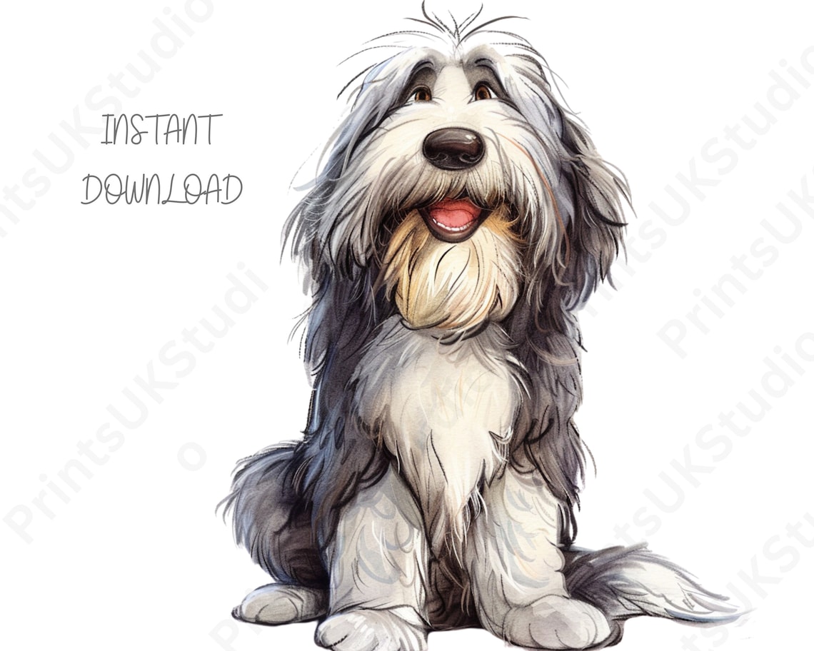 Clipart Shaggy Dogs, 12 PNG Watercolour Images of Cartoon Hounds ...