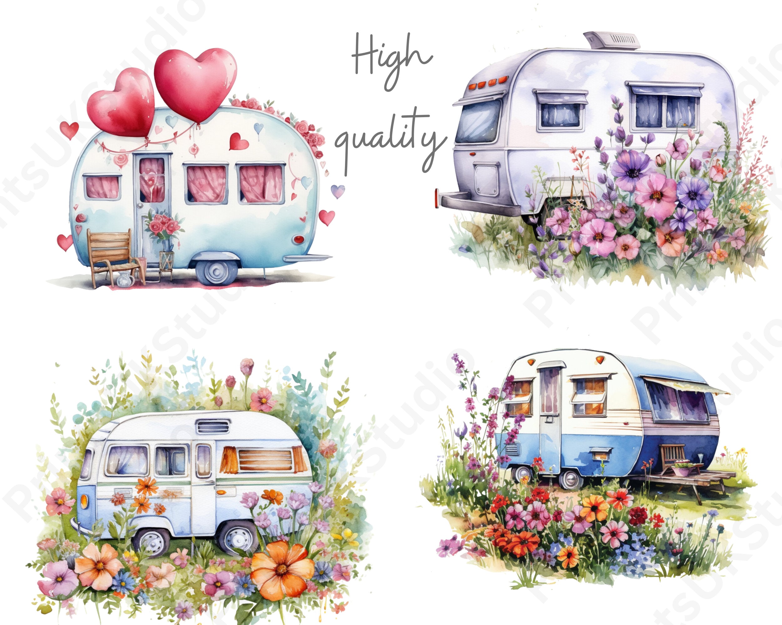 Caravan Clipart, 12 Watercolour Images of Old Fashioned Caravans ...