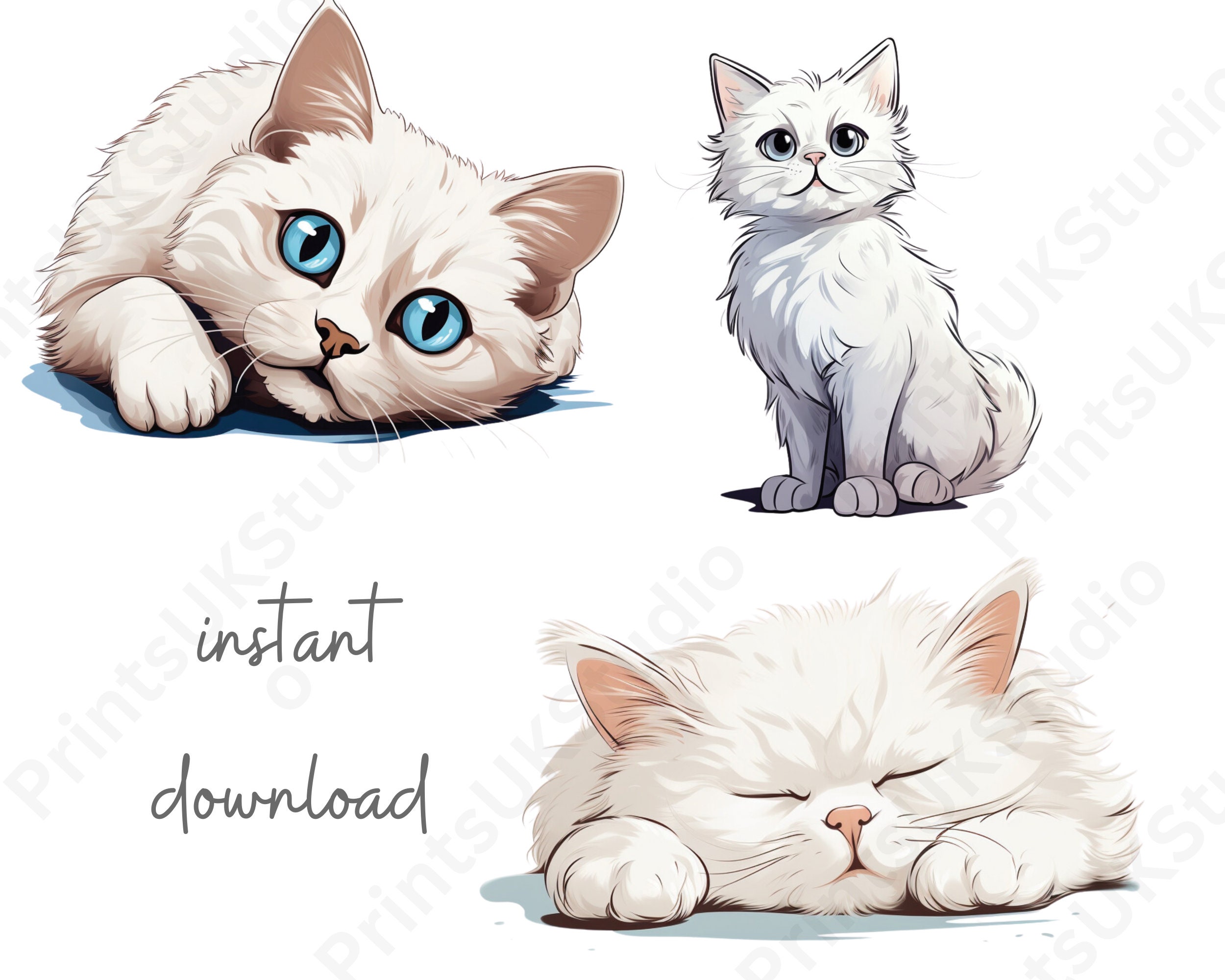White Cat Clipart, 12 High Quality Transparent Background PNG ...