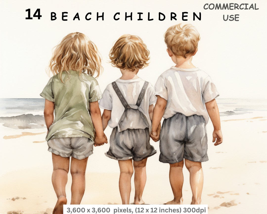 Beach Children Clipart, 14 High Quality PNG Watercolour Images of ...