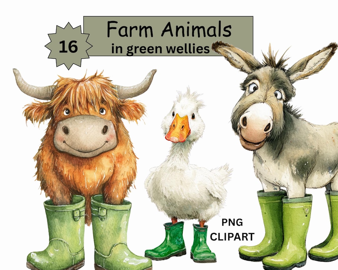 Farm Animals in Green Wellington Boots Clipart PNG Images, Whimsical ...