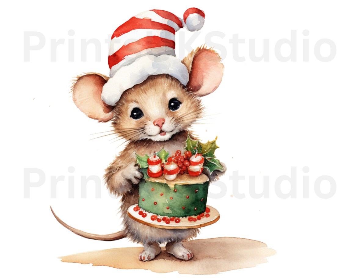 Watercolour Christmas Mice Clip Art, 14 High Quality Transparent ...
