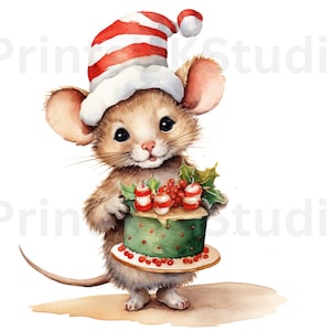 Watercolour Christmas Mice Clip Art, 14 High Quality Transparent ...