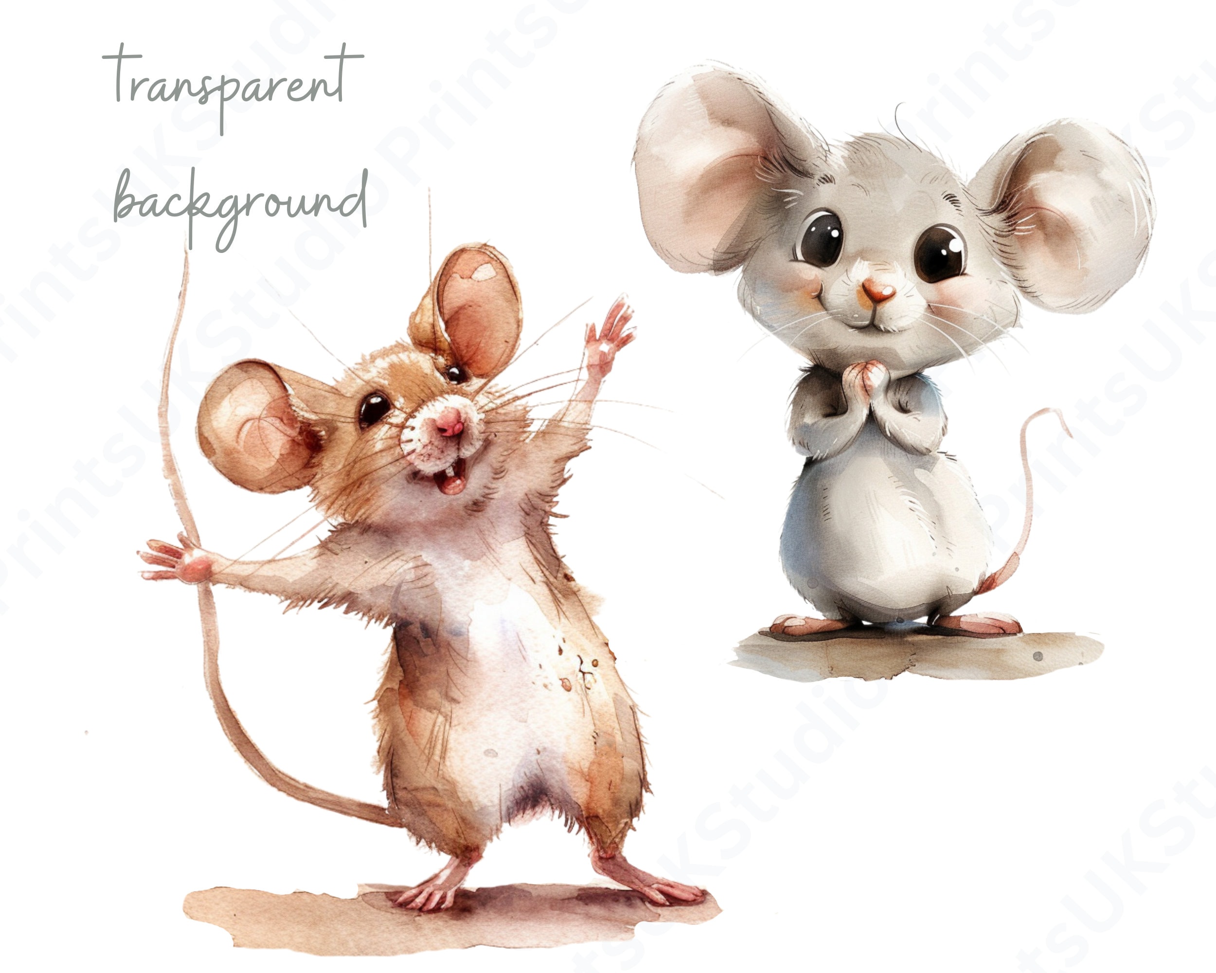 Cartoon Mice Clipart, Watercolour Mouse Images, 12 Woodland Critter ...