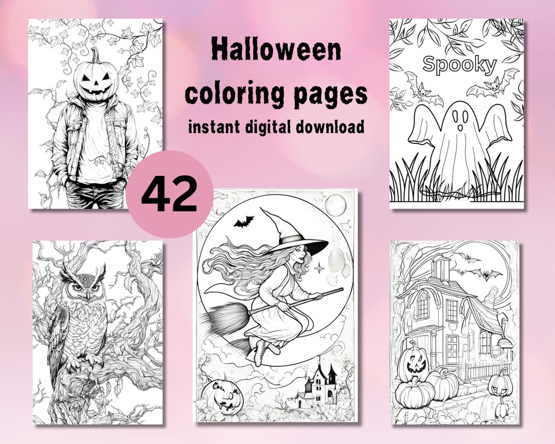 Halloween Coloring Pages, Witches, Ghosts, Pumpkins, Greyscale Coloring ...