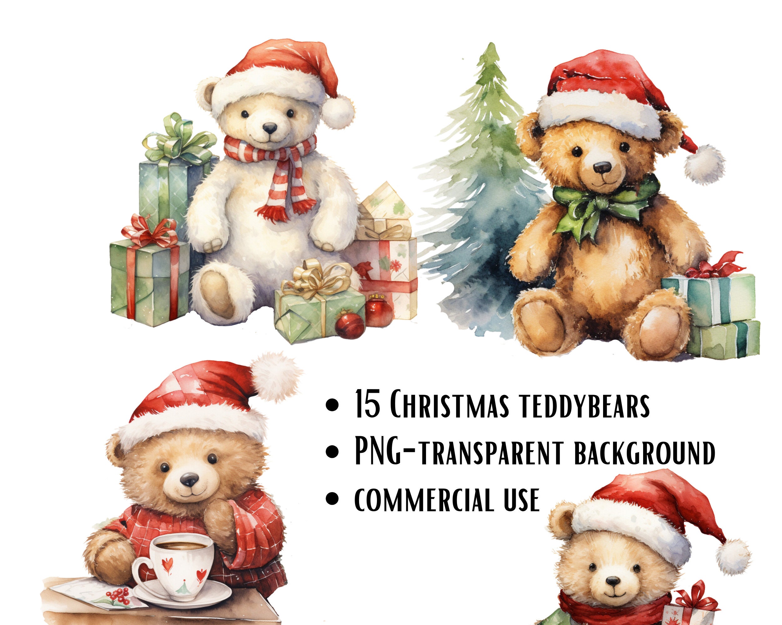 Christmas Teddy Bear Clip Art, 15 High Quality Transparent Background ...
