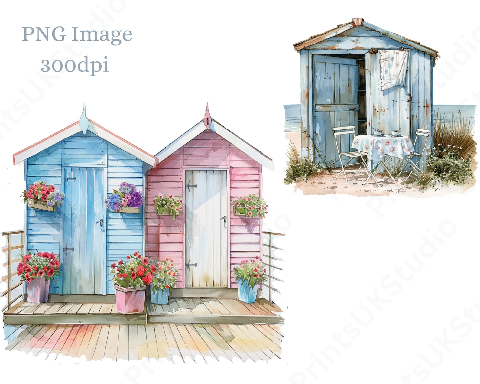 Beach Hut Clipart, 12 PNG Watercolour Images of Seaside Beach Huts ...
