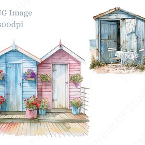 Beach Hut Clipart, 12 PNG Watercolour Images of Seaside Beach Huts ...
