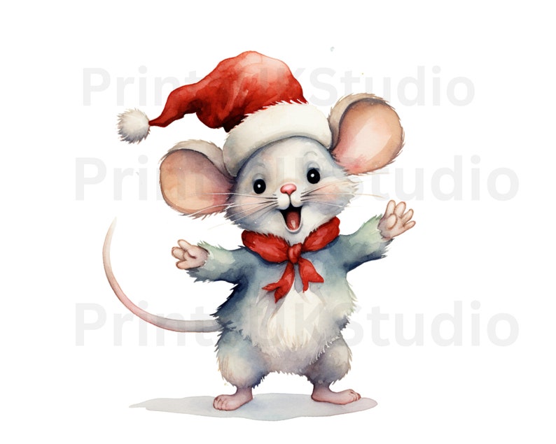 Watercolour Christmas Mice Clip Art, 14 High Quality Transparent ...